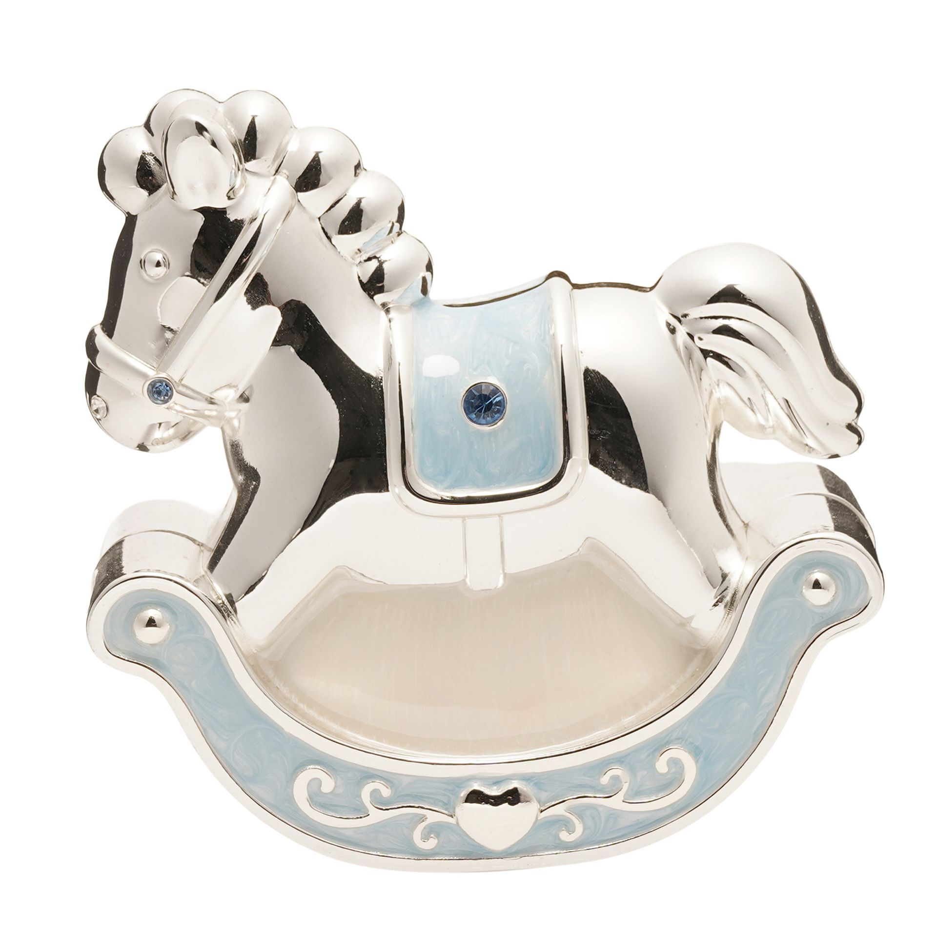 Hello Baby Silverplated Rocking Horse Money Box - Blue | Widdop and Co.
