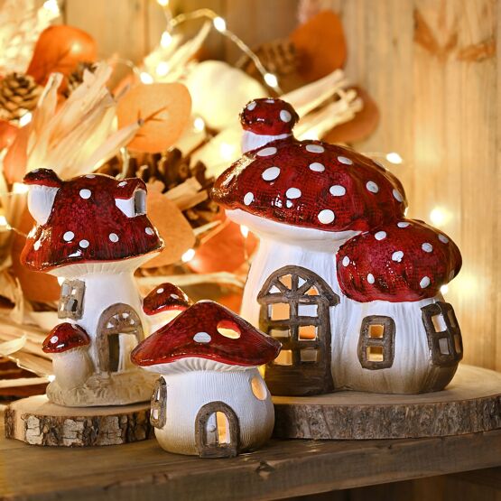 Country Living Multi Toadstool Cottage with LED Light | Widdop and Co.