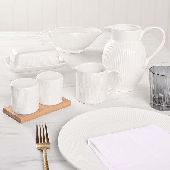 Hestia White Ribbed Pitcher Jug | Widdop and Co.