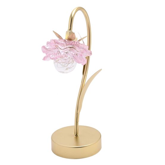 Hestia Single Stem LED Lamp With Pink Glass Flower And Gold Base ...