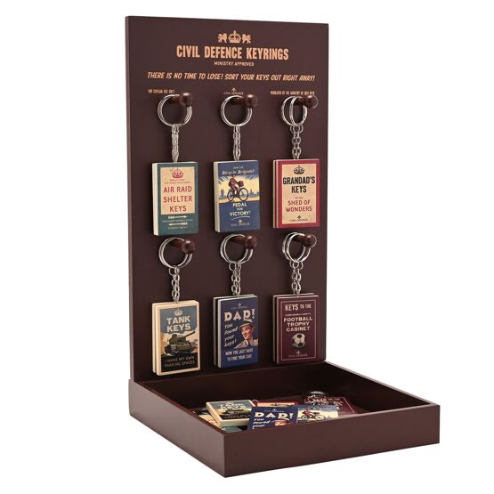 Civil Defence Keyring Display Stand with 36 Keyrings | Widdop and Co.