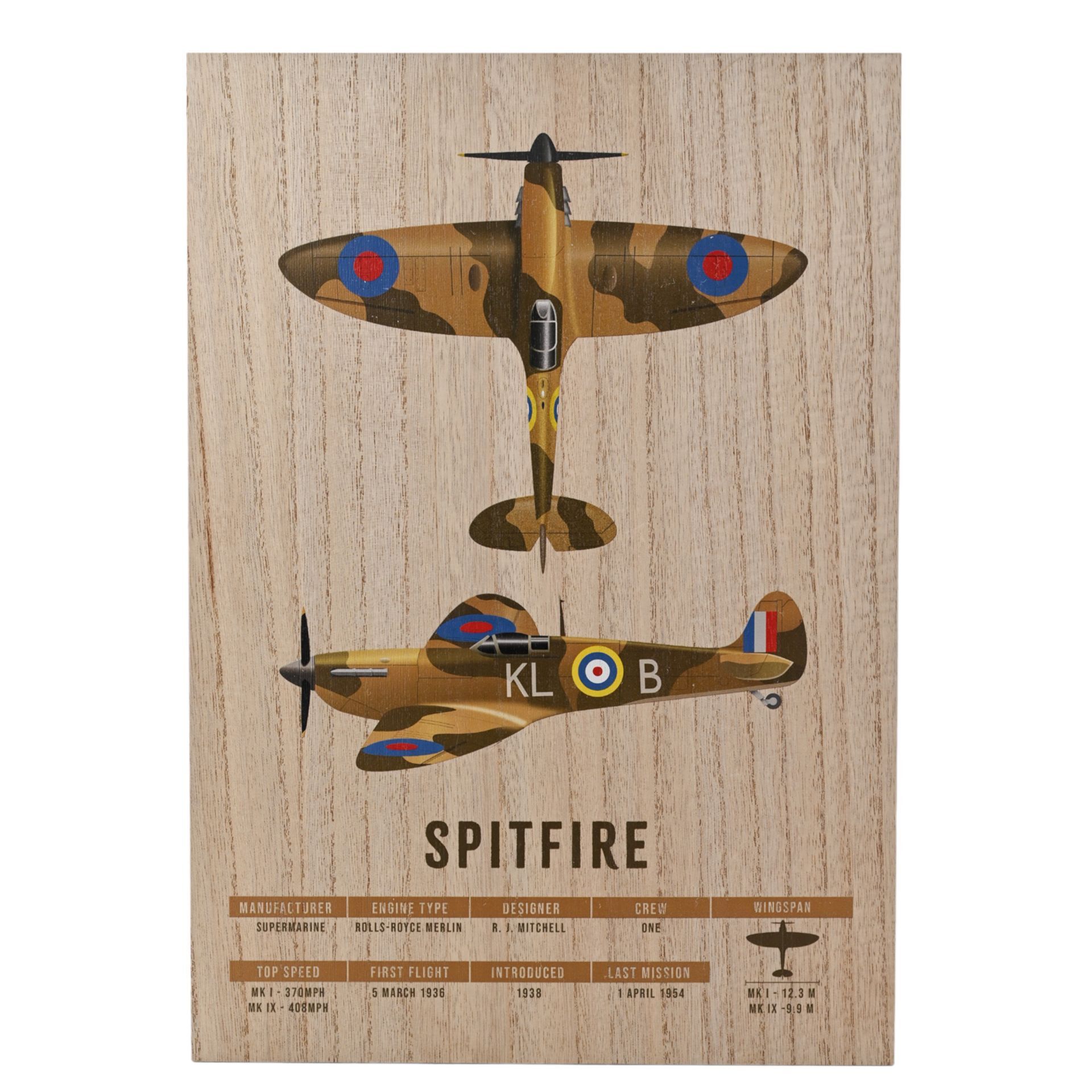 RAF Wood Effect A3 Wall Plaque - Spitfire | Widdop and Co.