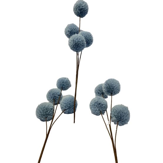Blue Velour Stem Pick with 4 Pom Poms | Widdop and Co.