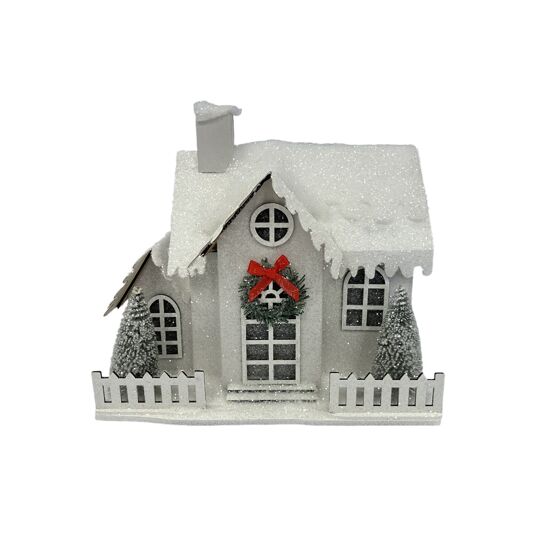 White Paper House with Green Wreath and LED light (Includes 2 x LR44 ...